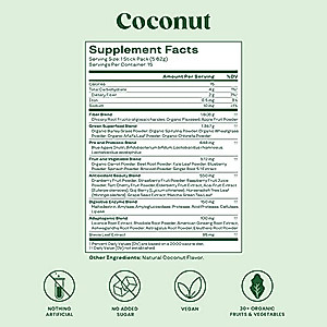 Bloom Nutrition Super Greens Powder Smoothie Mix, 15 Stick Packs - Probiotics for Digestive Health & Bloating Relief for Women, Digestive Enzymes with Organic Superfoods for Gut Health (Coconut)