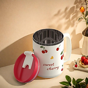 Maiyuansu Cherry Print Stainless Steel Tumbler with Handle Insulated Coffee Cup with Hadle and Lid Portable Travel Mug Water Bottle Double Wall Insulation