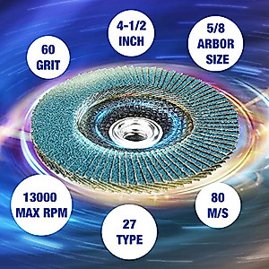 WORKPRO 5 Pack Zirconia Flap Disc, 60 Grit, Angle Grinder Sanding Disc, 4-1/2 inch Grinding Wheels, Flap Wheel Type#27 for Metal Grinding, Blending and Smooth Finishing