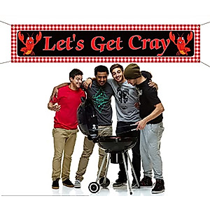 Nepnuser Crawfish Party Decorations Let's Get Cray Fence Banner Lobster Boil Themed Birthday Party Supply Front Yard Garden Sign