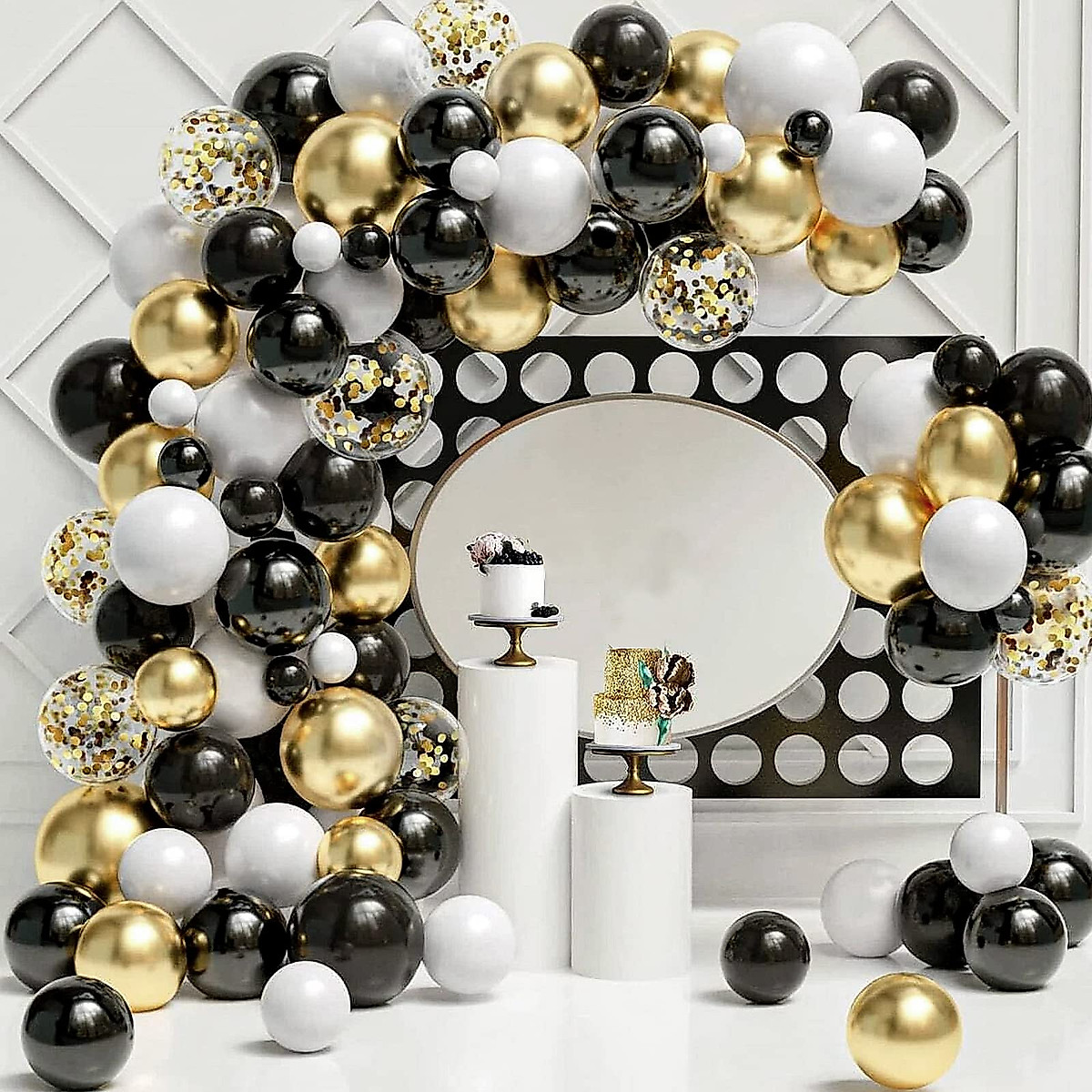 RUBFAC 101pcs Black and Gold Balloon Garland Arch Kit with Confetti Balloons for Graduation Birthday Party Decorations