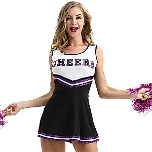JELEUON Women Sexy Cheerleader Uniform School Musical Dance Dress Match Pom poms Socks Halloween Costume Fancy Dress Outfits