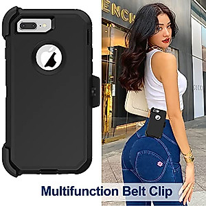 for iPhone 8 Plus Case, iPhone 7 Plus Case with Belt Clip Holster, 2 x Screen Protector, Heavy Duty Military Grade Shockproof Rugged Protective Cover for iPhone 8 Plus/7 Plus (Black)
