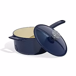 Made In Cookware - 2 Quart Enameled Cast Iron Saucepan with Lid - Harbour Blue - Hand-Enameled Cast Iron - Professional Cookware - Crafted in France - Induction Compatible