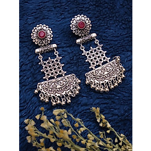 Crunchy Fashion Bollywood Jewellery Traditional Ethnic Bridal Bride Wedding Bridesmaid Oxidised Silver Tribal Boho Indian Earrings Jewelry For Women