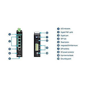 TRENDnet 5-Port Hardened Industrial Gigabit PoE+ DIN-Rail Switch, 120W Power Budget, 1 x SFP Slot, IP30 Rated, Unmanaged Switch, Gigabit PoE+ Network Switch, Lifetime Protection, Black, TI-PG541
