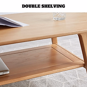 Vadisun 2-Tier Coffee Table with Storage Shelf, Natural Color 100% Solid Wood Table for Living Room, Elegant Furniture for Small Apartment (Natural, 39.37“ x 19.69” x 17.32“)