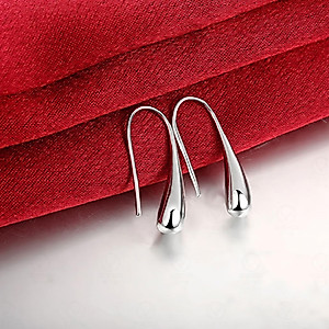 Harlorki Women Lady's 925 Silver Plated Shiny Teardrop Shape Hook Drop Dangle Earrings Fashion Costume Jewelry for Wedding Party Casual Daily Wear