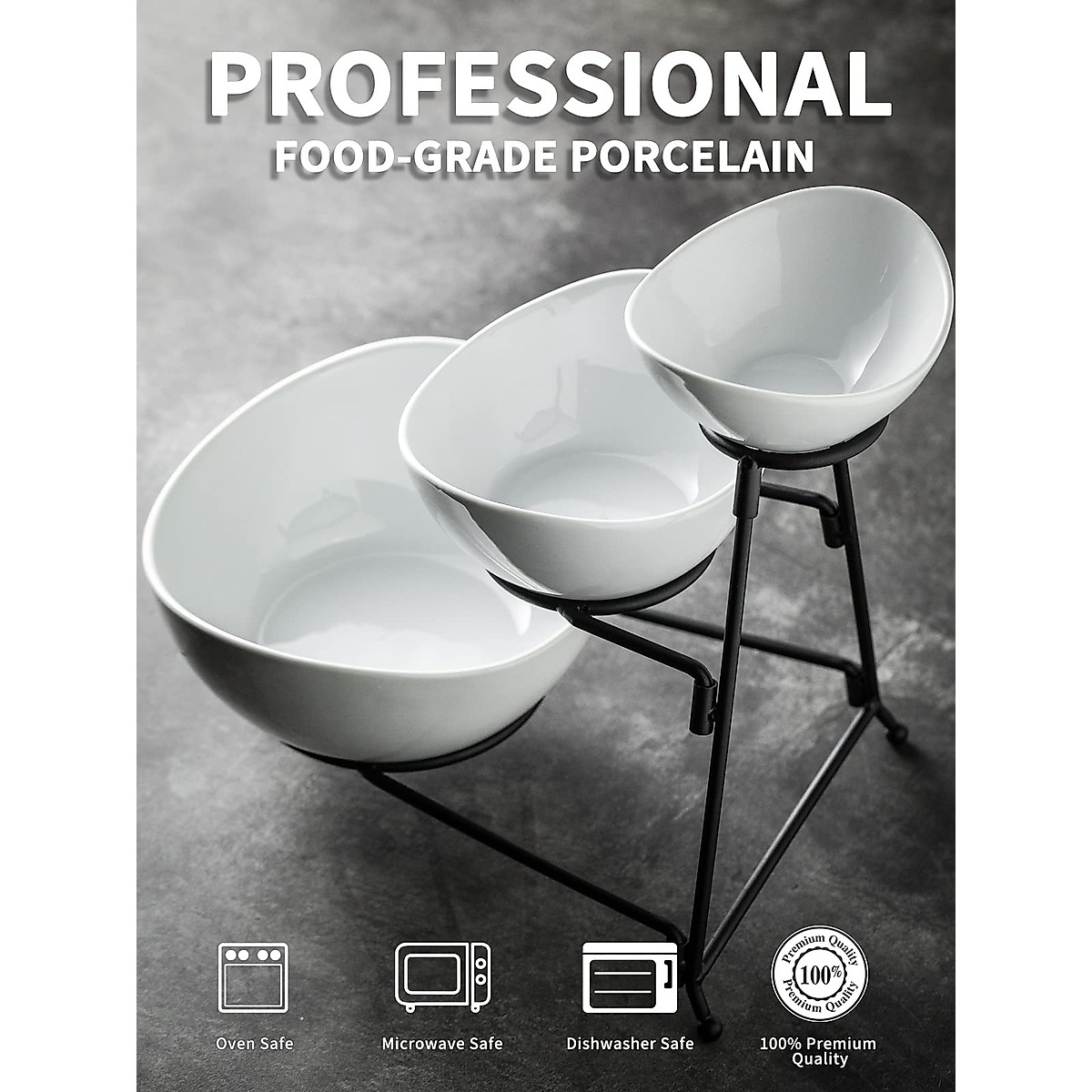 LAUCHUH 3 Tier Serving Tray, Chip and Dip Serving Set Oval Serving Bowl Set Serving Dish for Entertaining Easter Thanksgiving Christmas Dessert, Appetizer, Candy, Vegetable, Black