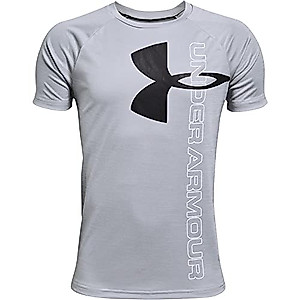 Under Armour boys Tech Split Logo Hybrid Short-Sleeve T-Shirt , Mod Gray (011)/Black , Youth Large