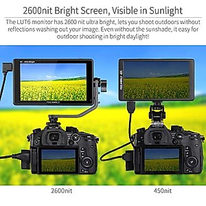 FEELWORLD LUT6 6 Inch 2600nits HDR 3D LUT Touch Screen DSLR Camera Field Monitor with Waveform VectorScope Histogram 4K HDMI Input Output 1920X1080