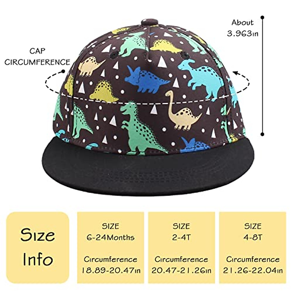 Bamery Toddler Girl Baseball Hat Flat Brim Boy Baseball Caps Sun Protection Kid Trucker Cap 6M-8Y (Black Dinosaur,6-24Months)