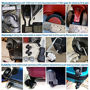 FSATNDE Luggage Suitcase Replacement Wheels Set of 4 PU Bearing Wheels-Install Width 0.8in/21mm with 3 Size Axles and Hacksaw for Trolley Bag Drawbar Box Smooth Rolling Repair(60x18mm)