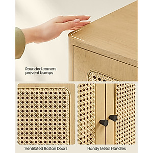 VASAGLE by SONGMICS HOME Rattan Sideboard Buffet Storage Cabinet - Kitchen Cupboard Server Console Table with Adjustable Shelves, 15.7 x 31.5 x 35.4 Inches for Entryway, Living Room, Natural