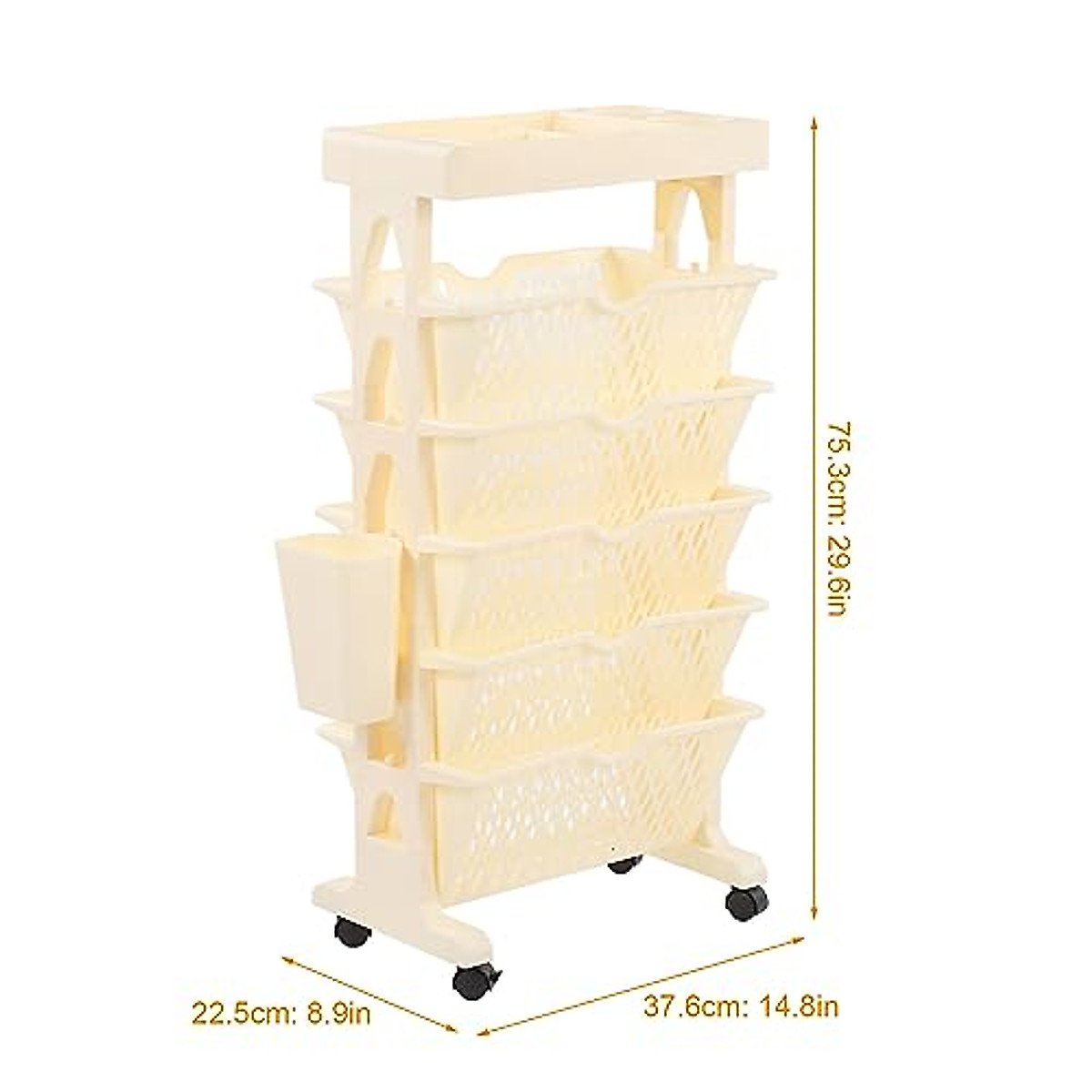 Diydeg 6 Tier Movable Bookshelf Cart, Book Rack Bookcase Book Cart with Wheels and Basket, Utility Organizer Utility Cart Storage Trolley for Office File, Living Room, Home Kitchen