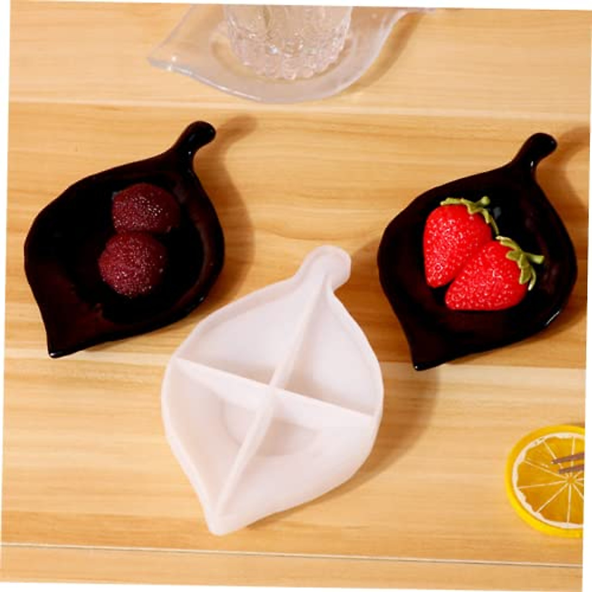 VILLCASE Leaf Saucer Mold Resin Coasters Crystal Decor Hand Mold Resin Plate Moulds DIY Resin Molds Dish Making Molds Epoxy Tray Mold DIY Tray Mold Tray Silicone Mold Silica Gel White Fruit