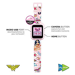 Wonder Woman PlayZoom Kids Smartwatch - Video and Camera Selfies Music Learning Educational Fun Interactive Games Touch Screen Sport Digital Watch Birthday Gift for Kids Toddlers Boys Girls Fun Prints