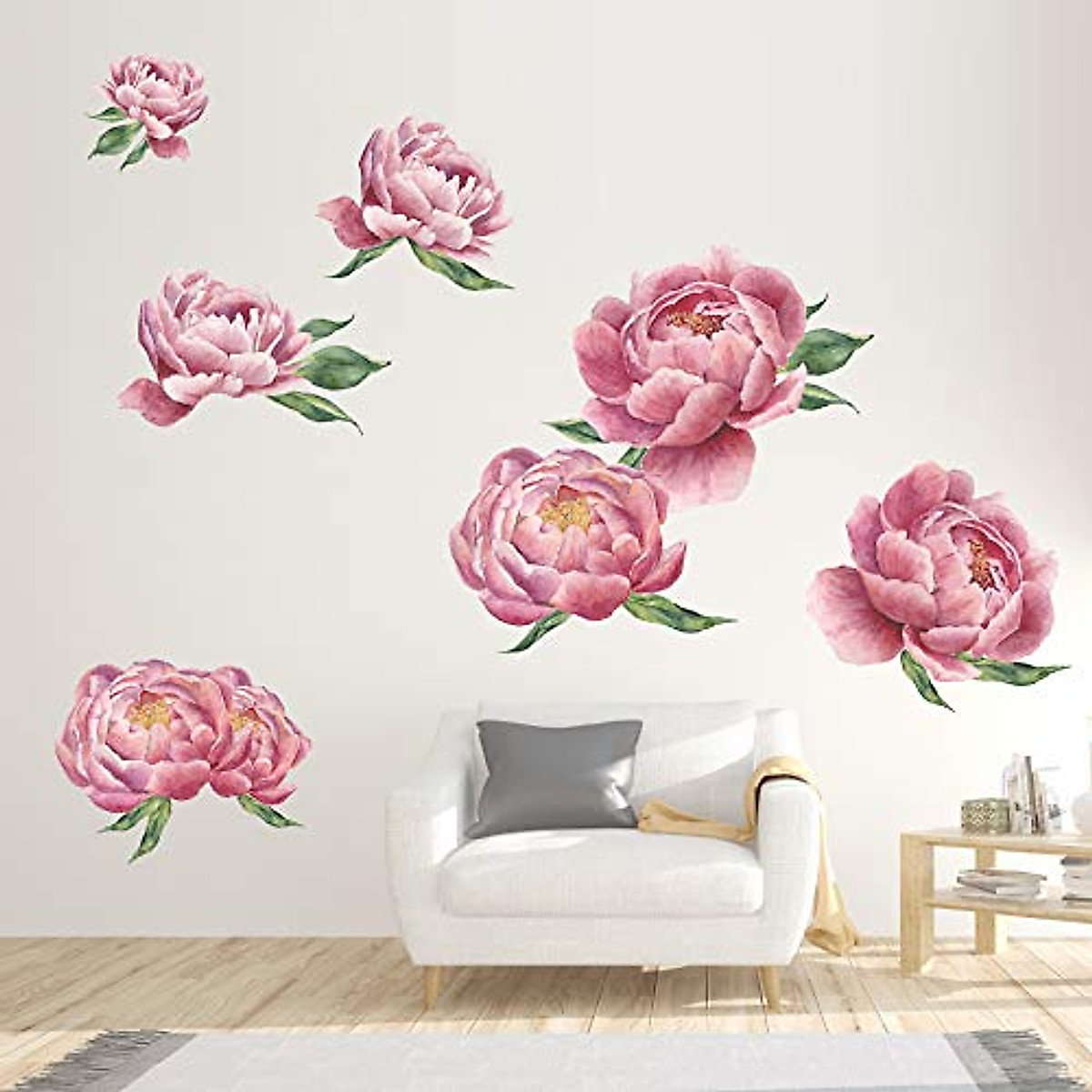 Large Peony Wall Decal Wall Sticker, Home Decor 40CM x200CM, Peel and Stick Removable Giant Wall Stickers Wall Mural for Kids Nursery Bedroom Living Room