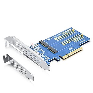 10Gtek 2-Port M.2 NVMe Adapter M-Key, PCIe X8 Gen3. Requires Motherboard BIOS Support for Bifurcation
