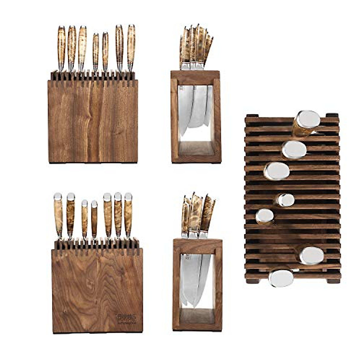 Knife Set Block - 8 Piece Chefs Knife Set - Damascus Steel VG10 Japanese Stainless Steel Home Kitchen Knife Set With Shadow wood Handle&Unviersal Walnut Block