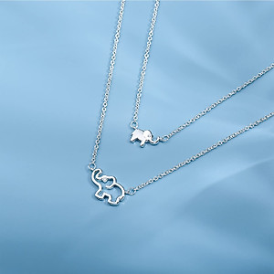 Ascona Mother Daughter Necklace Set for 2, Silver Mom Daughter Elephant Matching Pendant Chain, Mommy and Me Jewelry Mother's Day Christmas Gifts Valentines Day Gifts for Her