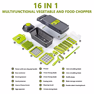 YAYAYOUNG Vegetable Chopper,Multifunctional 16 in 1 Food Chopper,Veggie Chopper with Container,Pro Onion Chopper,Potato Slicer,Kitchen Cutter Slicer Dice(Grey)