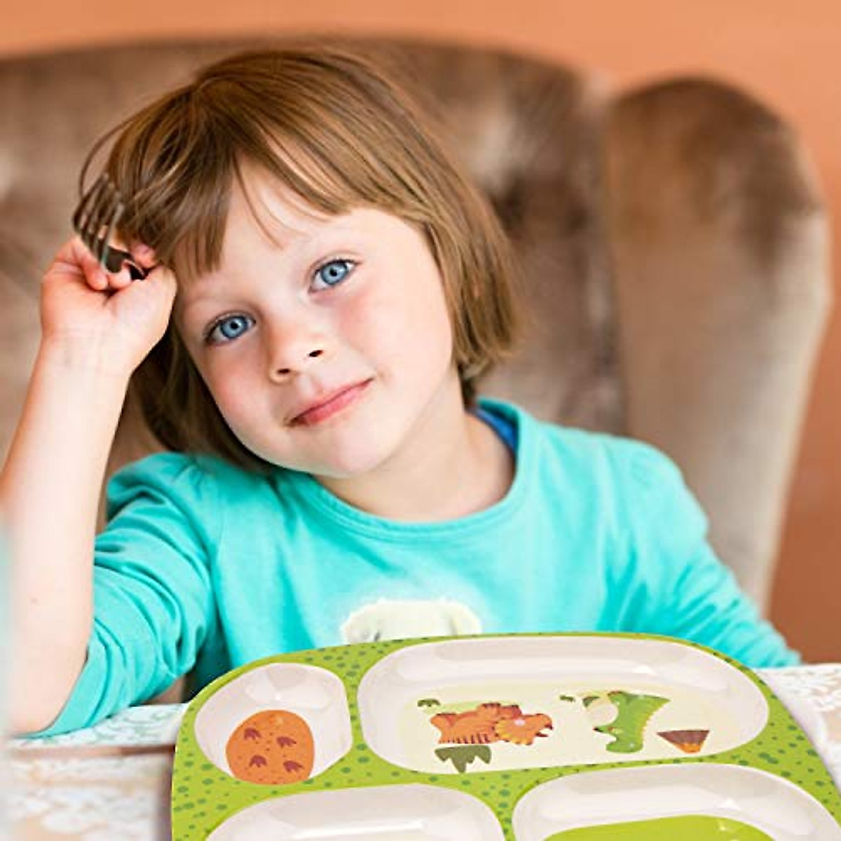 Lightening Kid Plate Set, Baby Dinnerware for Child Toddlers Feeding Divided Plate, BPA Free, Food-safe and Eco Friendly (Green)