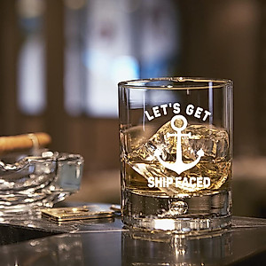 AGMdesign, Funny Lets Get Ship Faced Whiskey Glasses, Nautical gift, Nautical Gifts for Boaters, Birthday Gift for Sailor