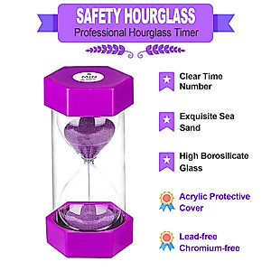 SuLiao Hourglass Sand Timers for Kids, 1/3/5/10/30 Minutes Acrylic Sand Clock, Colorful Plastic Sand Watch Hour Glass Sandglass for Classroom, Games, Kitchen (Pack of 5)