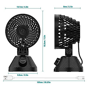 ATTLOOQ USB Desk Fan, Small Portable Desktop Personal Fan 3 Speeds Strong Airflow, Adjustable Tilt Automatic Swing Cooling Fan, Quiet Small Desk Fan for Home Office Bedroom Indoor
