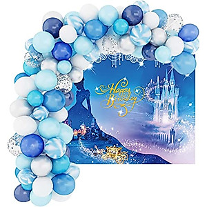 Dost Baby Blue Princess Happy Birthday Backdrop Fantasy Castle Carriage Princess Party Decoration Shiny Light Photography Backdrop(7x5FT), Dost-cy278-7x5FT