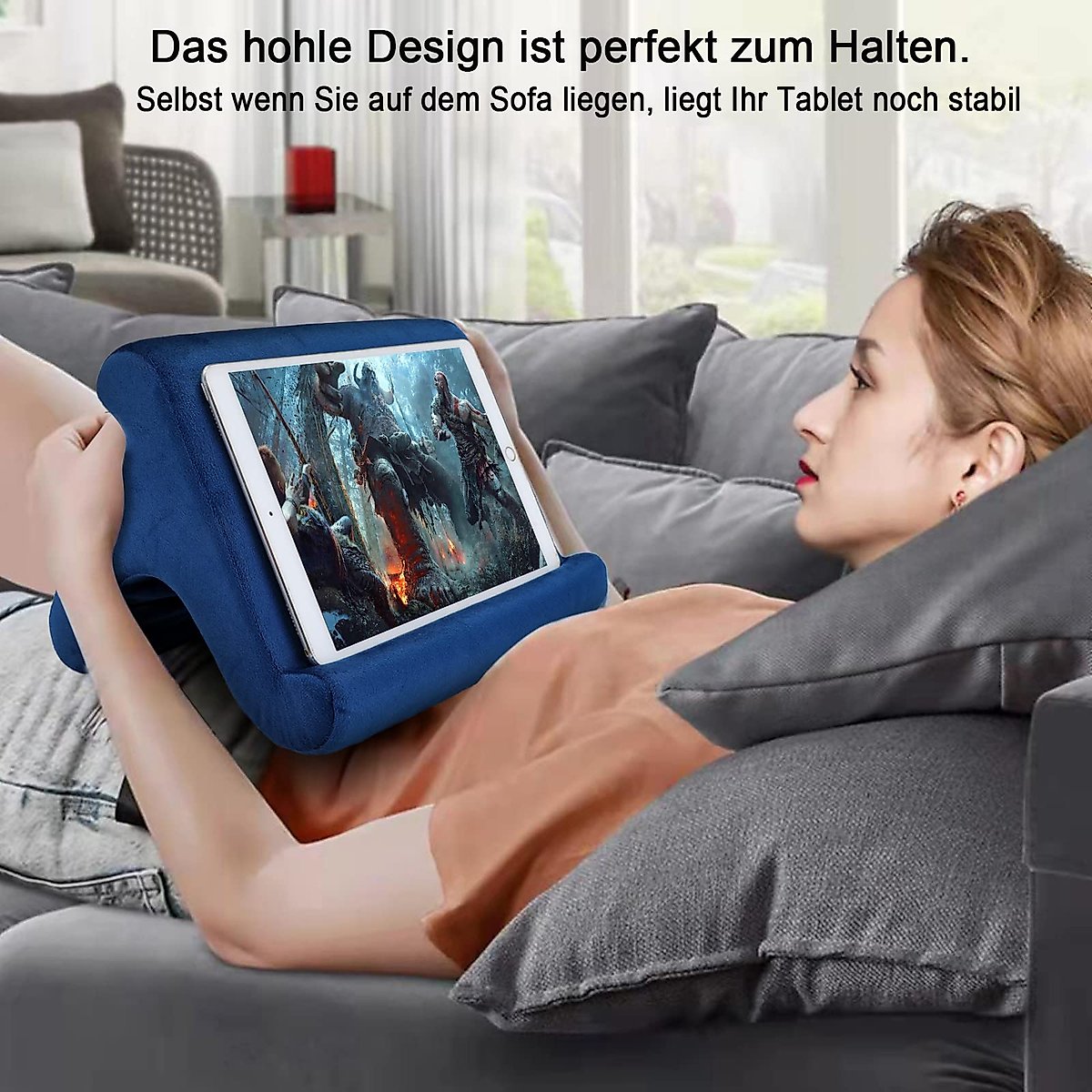 Tablet Pillow Stand Tablet Stand Tablet Holder Dock for Bed with 3 Viewing Angles , Compatible with all tablets ,Phones and iPad Pro 9.7, 10.5,12.9 Air Mini 4 3, Kindle, E-Reader and books(Navy)