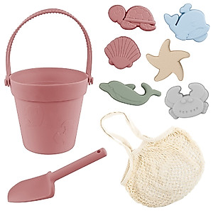 9Pcs Silicone Sand Toys for Baby with Portable Beach Bag - Kids Beach Set with Beach Toy Molds Shovel Bucket Set - Sand Toys Toddler Sandbox Toys for Kids Outdoor Summer Playset