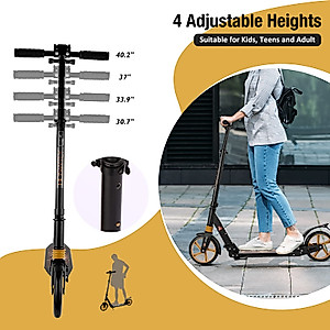 Kick Scooter for Kids Ages 8-12, Folding Scooter for Teens/Adults with 4 Adjustment Levels, Big 8" Wheels Scooters with Anti-Shock Suspension and Carry Strap, Adult Scooter up to 220lbs