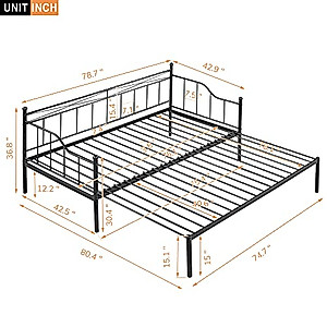 LostCat Twin Size Daybed Bed with Pop Up Trundle,Metal Bedframe with Safety Guardrails & Heavy Duty Steel Slat Support,for Kids Teens Adults.No Box Spring Needed,Black