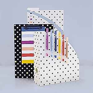 Kate Spade New York Letter Size File Folder and Magazine Holder, Black and White Desk Organizer for School/Office, Black Spade Dot