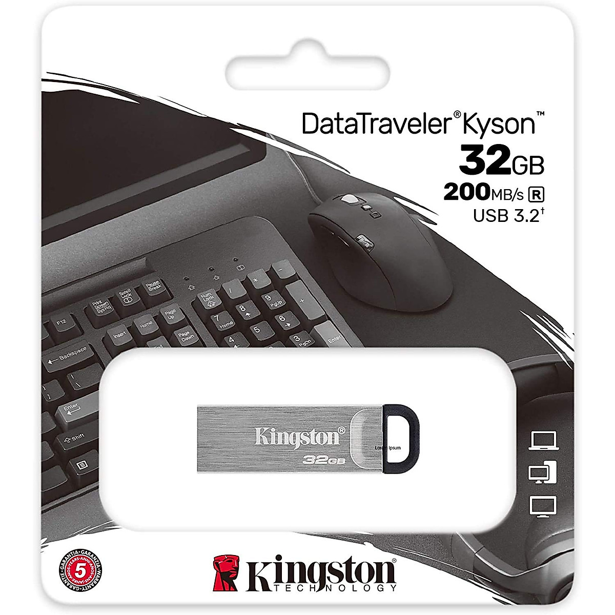 Kingston DataTraveler Kyson 32GB USB 3.2 Flash Drive 200MB/s High Speed USB for Computer (DTKN/32GB) Bundle with (1) Everything But Stromboli Lanyard