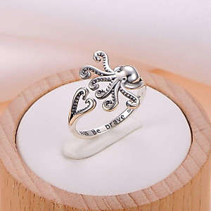 Sea Jewelry S925 Sterling Silver Octopus Ring New Pirate Octopus Tentacles Black Opening Ring Cute Sea Animal Ring for Women