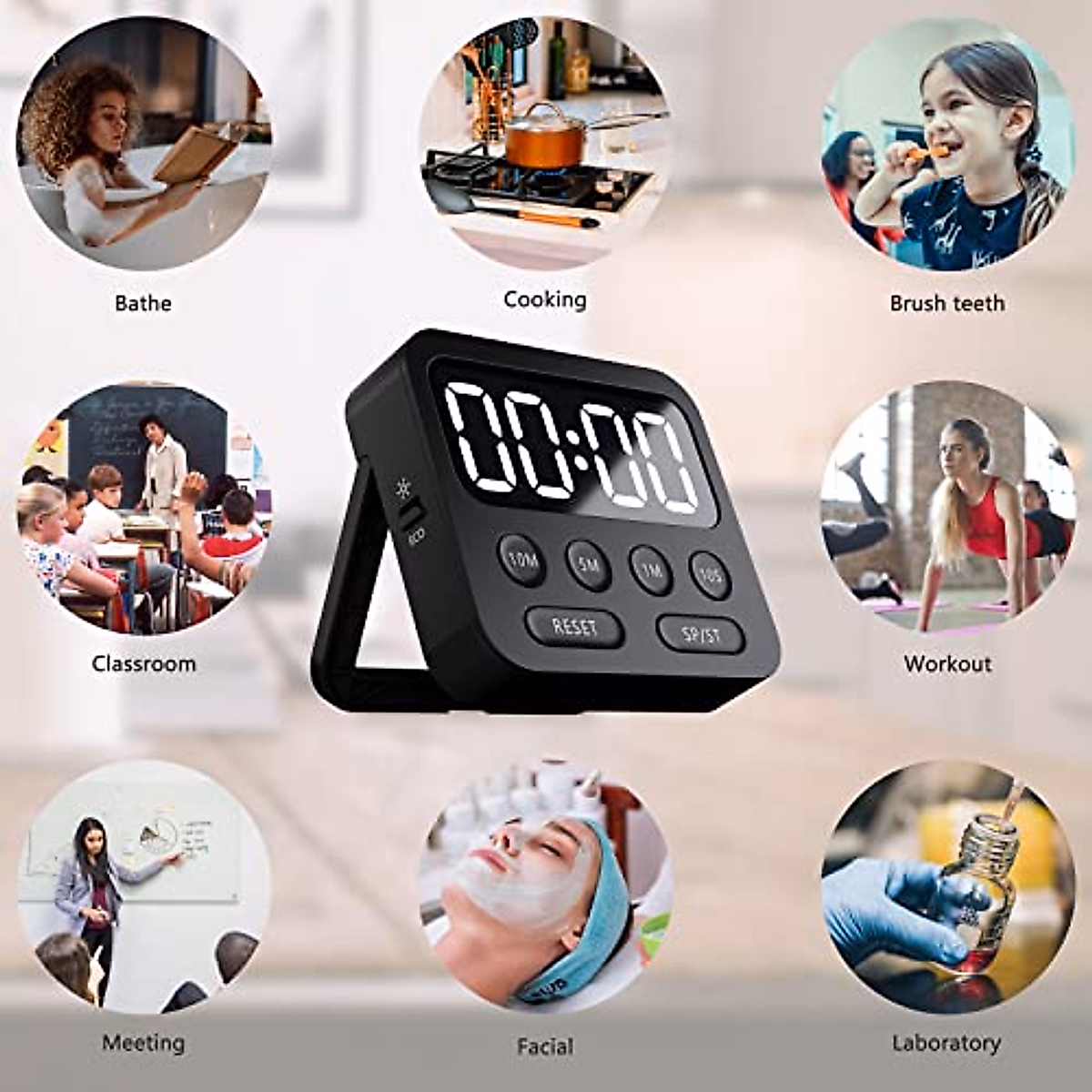 Timer,Kitchen Timer,Classroom Timer for Kids,Magnetic Digital Stopwatch Clock Countdown Countup Timer with Large LED Display Volume Adjustable for Cooking,Exercise, Baking, Desk