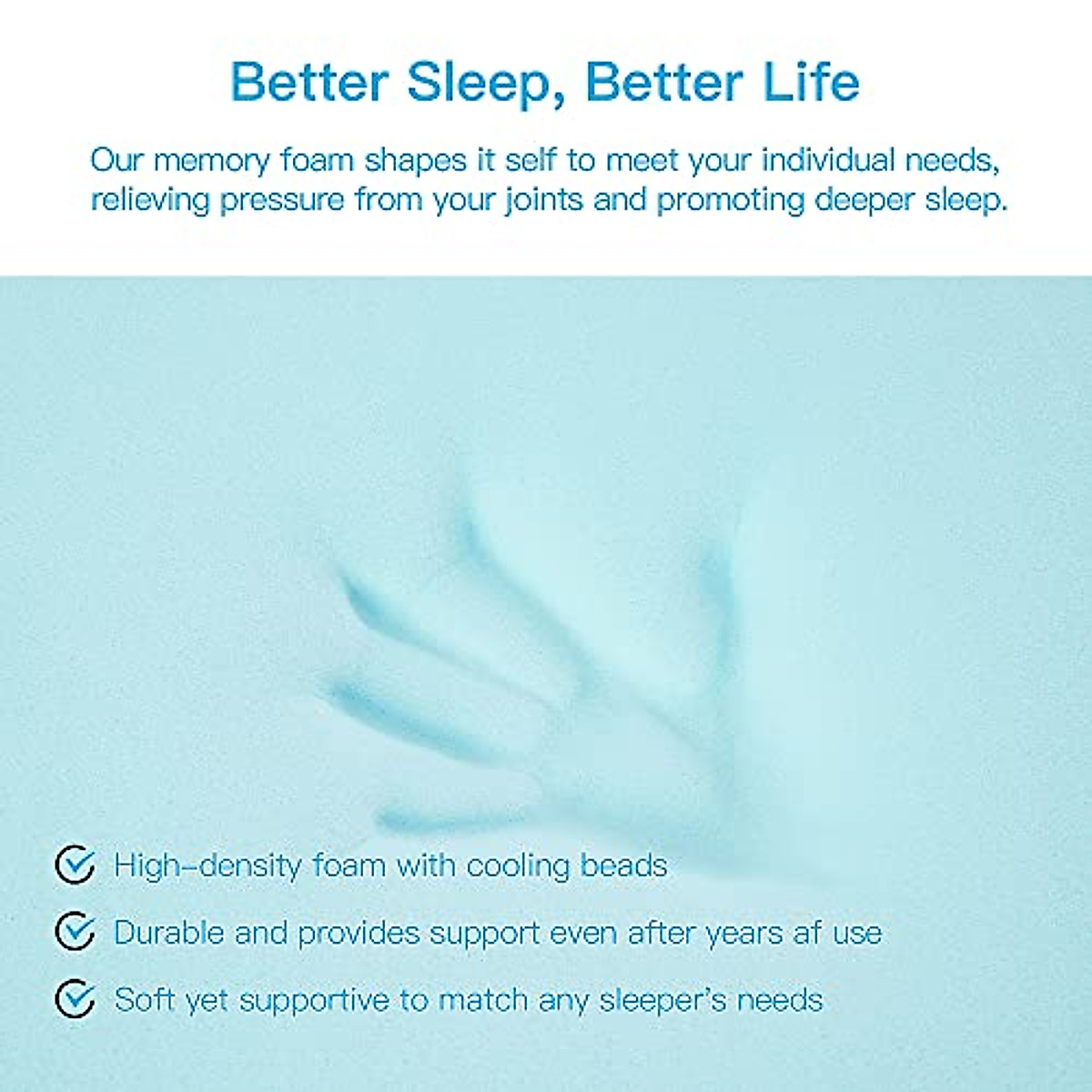 EZKozzy 3 Inch Memory Foam Mattress Topper Full Size High Density Cooling Pad Pressure Relief Bed Topper with Removable & Washable Bamboo Cover (Queen)