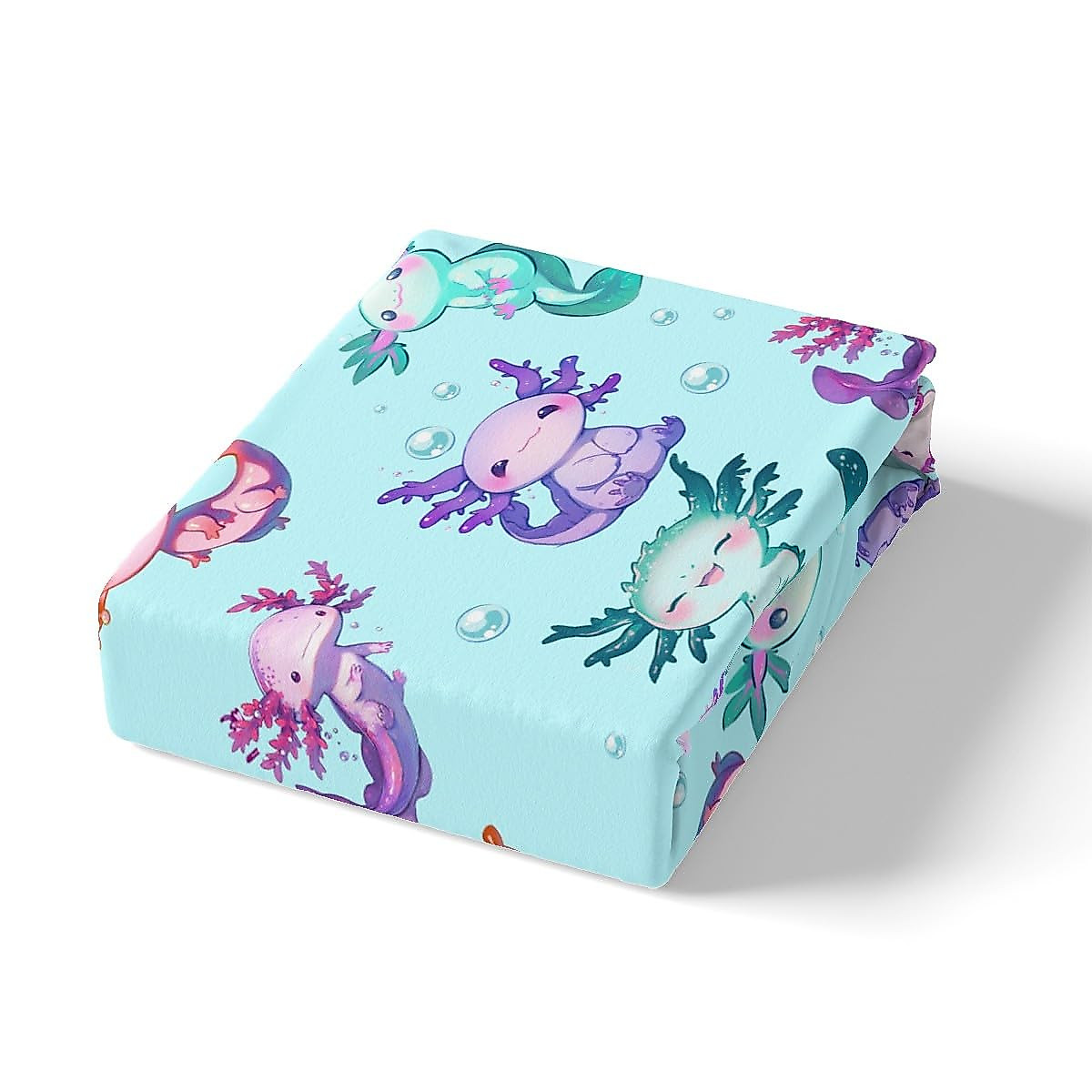Manfei Cartoon Axolotl Bedding Set Twin Size for Bedroom Decorative,Cute Purple Blue Wildlife Animal Duvet Cover,Green Polka Dots Sea Creature Bedding Quilt Cover with 1 Pillow Cases