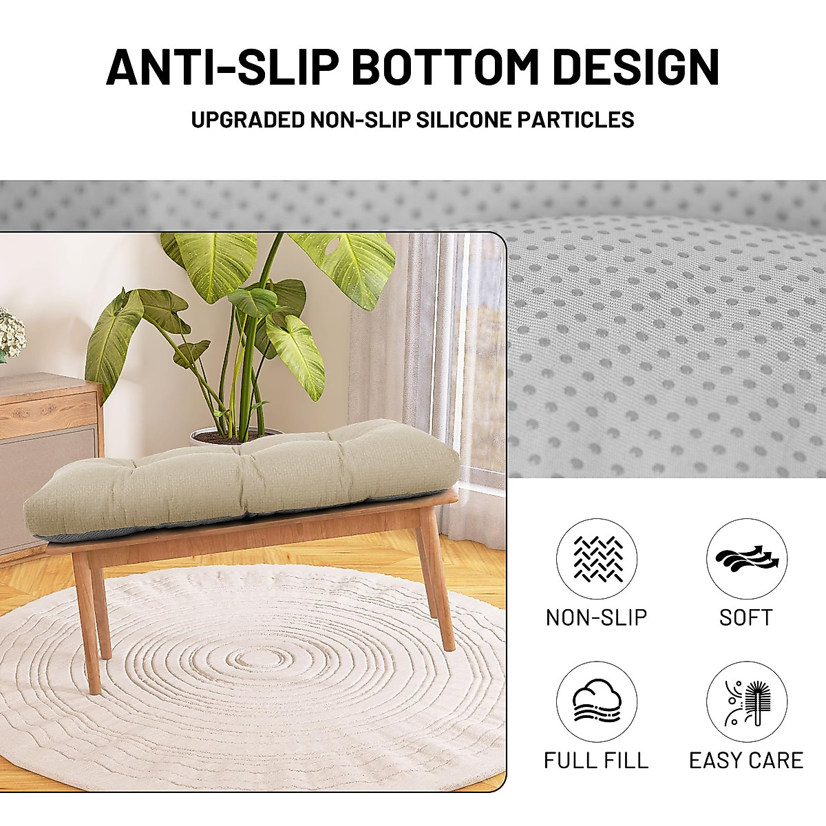 Lokex Bench Cushion,36x14In Thick and Breathable Bench Cushions for Indoor Furniture,Tufting Window Seat Cushions Indoor,Cream