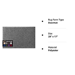 Gorilla Grip Ultra Absorbent Moisture Guard Doormat, Absorbs Up to 1.7 Cups of Water, Stain and Fade Resistant, Spiked Rubber Backing, All Weather Mats Capture Dirt, Indoor Outdoor, 29x17, Grey