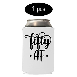 Veracco Fifty AF 50 Years Can Coolie Holder 50th Birthday Gift Fifty Squad and Fabulous Party Favors Decorations (Black/White, 12)