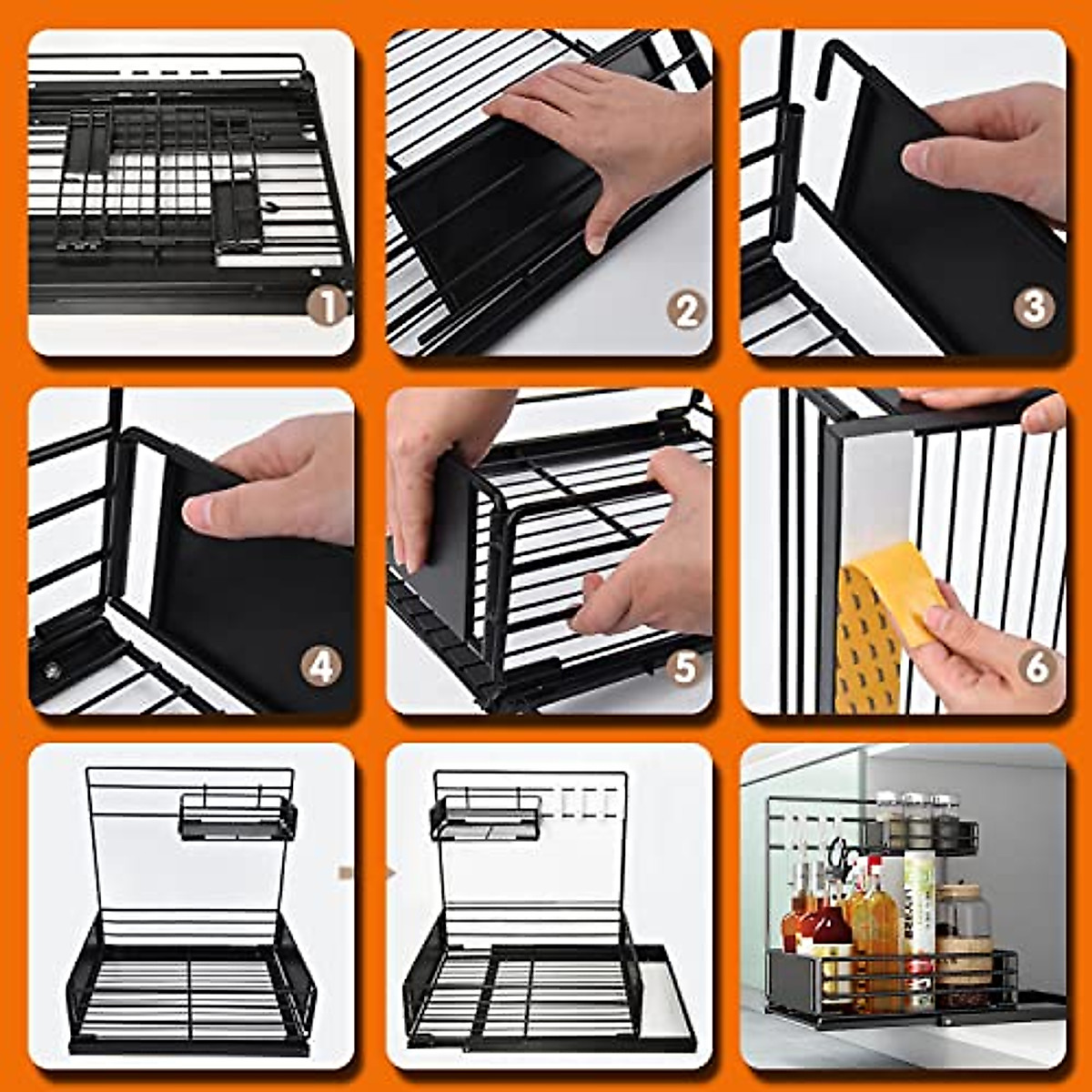 Under Sink Organizer and Storage, Under Sliding Cabinet Basket Organizer 2-Tire Under Kitchen Bathroom Sink Storage, Multi-Purpose Under Sink Shelf Organizer Black,White