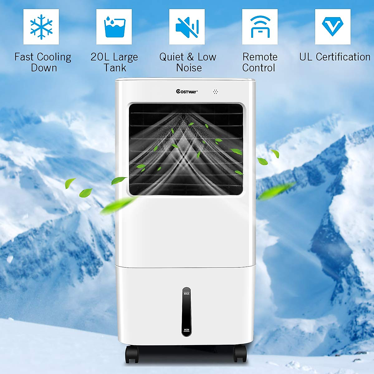COSTWAY Evaporative Cooler, 3-in-1 Cooler, Fan and Humidifier with 7.5H Timer, 4 Speeds and 3 Modes, Remote Control, Portable Air Cooler with 4 Wheels, 2 Ice Boxes for Home Office
