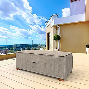 Budge P4A04PM1 English Garden Slim Patio Ottoman/Coffee Table Cover Heavy Duty and Waterproof, Large, Two-Tone Tan