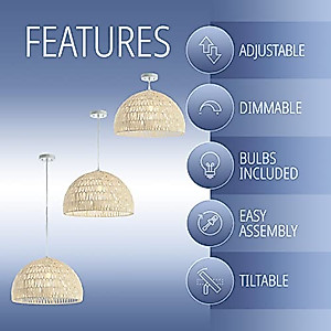 JONATHAN Y JYL6504A Campana 20" 1-Light Bohemian Modern Woven Rattan/Iron LED Pendant Farmhouse Coastal Adjustable Dining Room Living Room Kitchen Island Foyer Bedroom Hallway, Cream