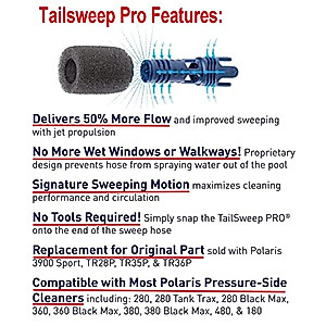 ATIE No Spray Pool Cleaner TailSweep PRO TSP10S with Hose Scrubber 9-100-3105 Fit Zodiac Polaris 280, 3900 Sport, 380, 360, 180 Pool Cleaner Tail Sweep PRO TSP10S and CMP Flow Diffuser (1 Pack)