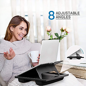 Adjustable Lap Desk - with 8 Adjustable Angles & Dual Cushions Laptop Stand for Car Laptop Desk, Work Table, Lap Writing Board & Drawing Desk on Sofa or Bed by HUANUO